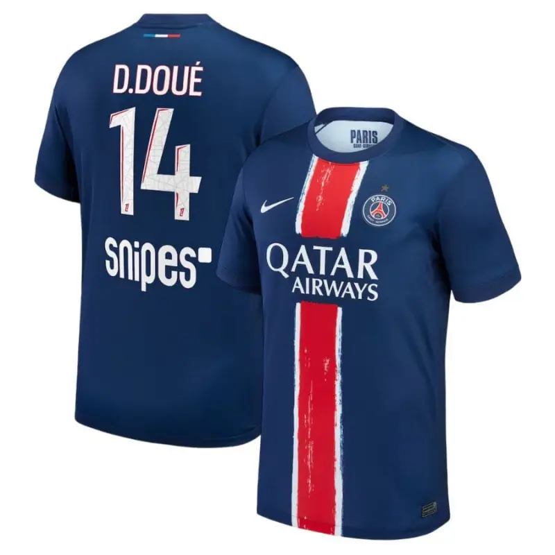 Camiseta D.Doué 14 PSG 2024/2025 Home campeón de la UCL Azul | Futboloo