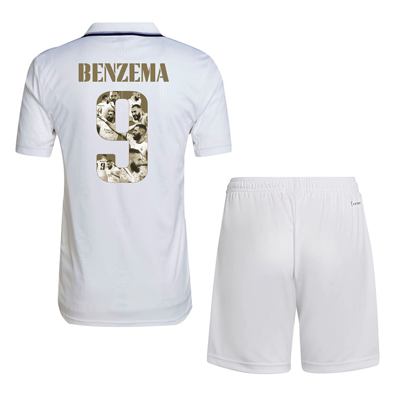 Camiseta Benzema 9 Real Madrid Home 2022/2023 Niño Kit Balón de Oro ...